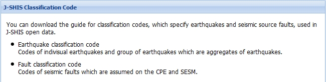 User Guide to J-SHIS : J-SHIS Earthquake/Fault Classification Code Download
